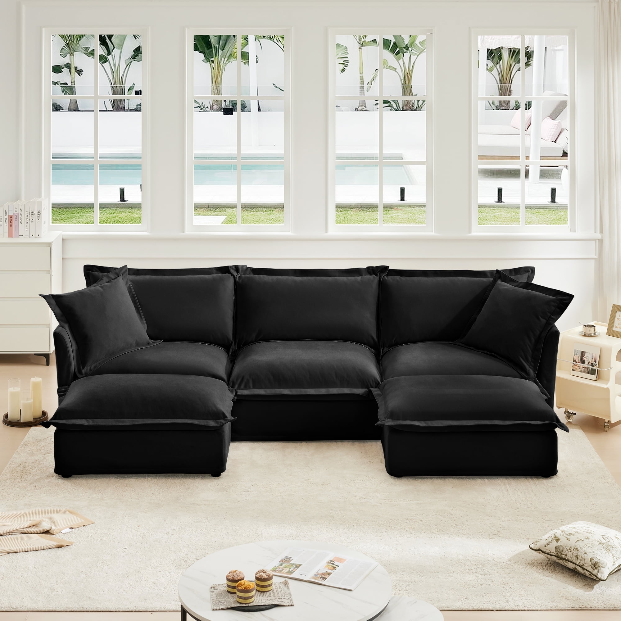 UXENAFANA 120" W Sectional Convertible Sofa U Shaped Modular Couch with ...