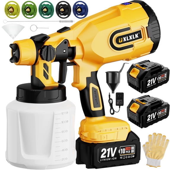 UXLXLK Cordless HVLP Paint Sprayer, 1200ML Container, 5 Copper Nozzles ...