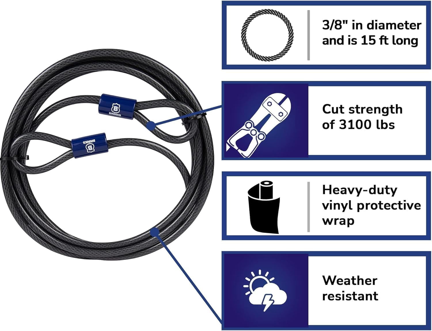 UYGDUY-- 15 ft x 3/8" Flexible Steel Loop Cable - Heavy Duty Vinyl Wrap ...