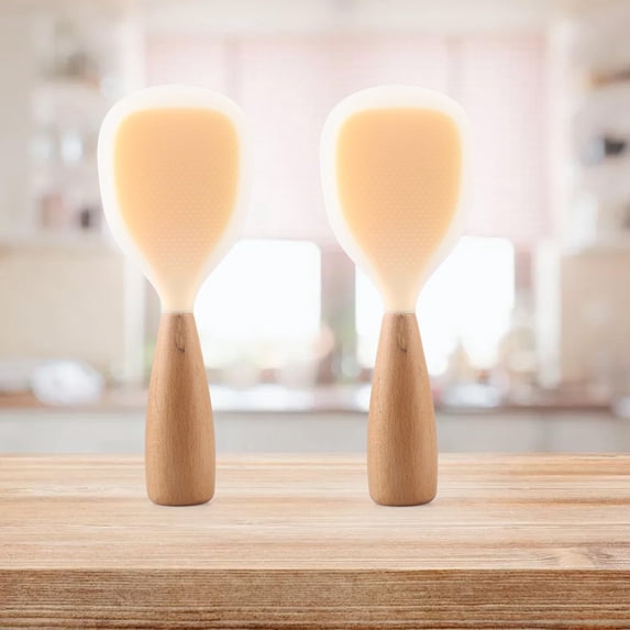 UYGDUY-2 Pack Silicone Rice Paddle Spoon with Wood Handle, Nonstick ...