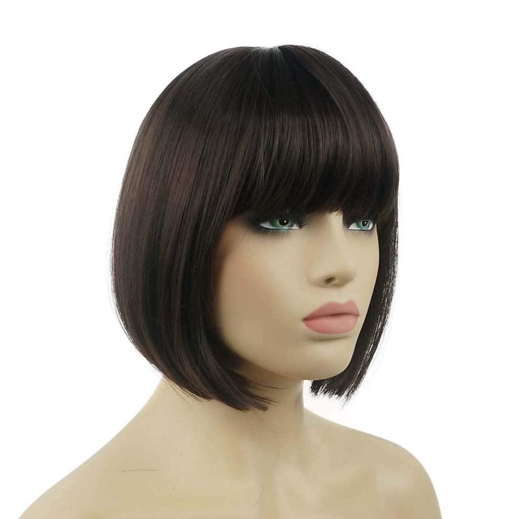 UYGDUY-8" Straight Short Bob Hair Flat Bangs Cute Central Dot Skin Top ...