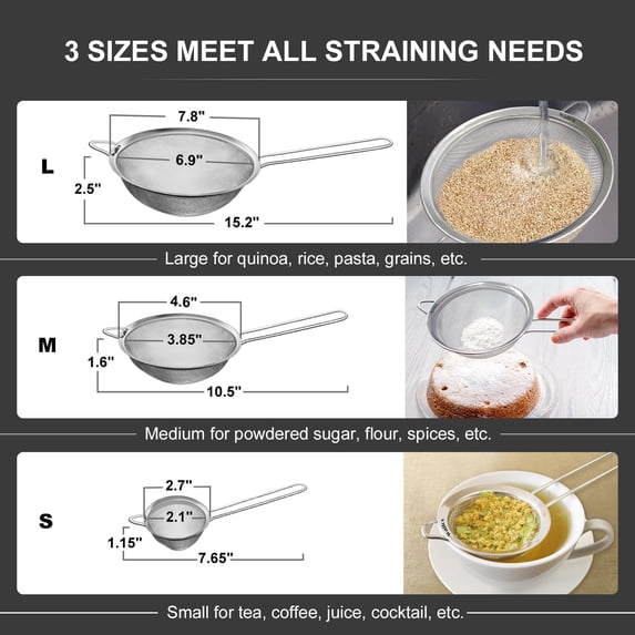 UYGDUY-Fine Mesh Strainers Set, Premium Stainless Steel Colanders and ...