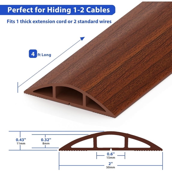 UYGDUY-Floor Cord Cover 4ft, Brown Walnut Wood Cord Hider Floor Hide ...