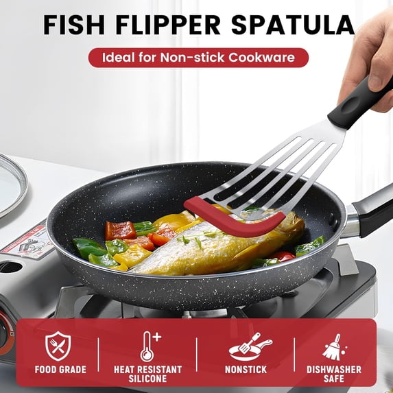 UYGDUY-Silicone Fish Spatula, Heat Resistant Silicone Edge for Nonstick ...