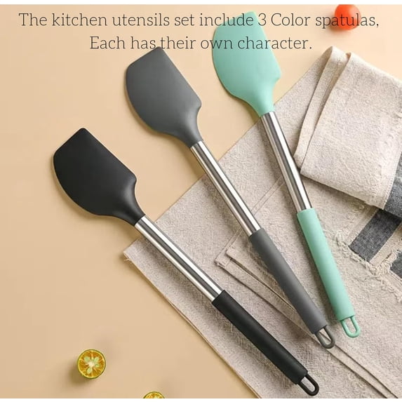 UYGDUY-Steel Handle Silicone Spatula Set (13.2"), 3-Pack Large Non ...