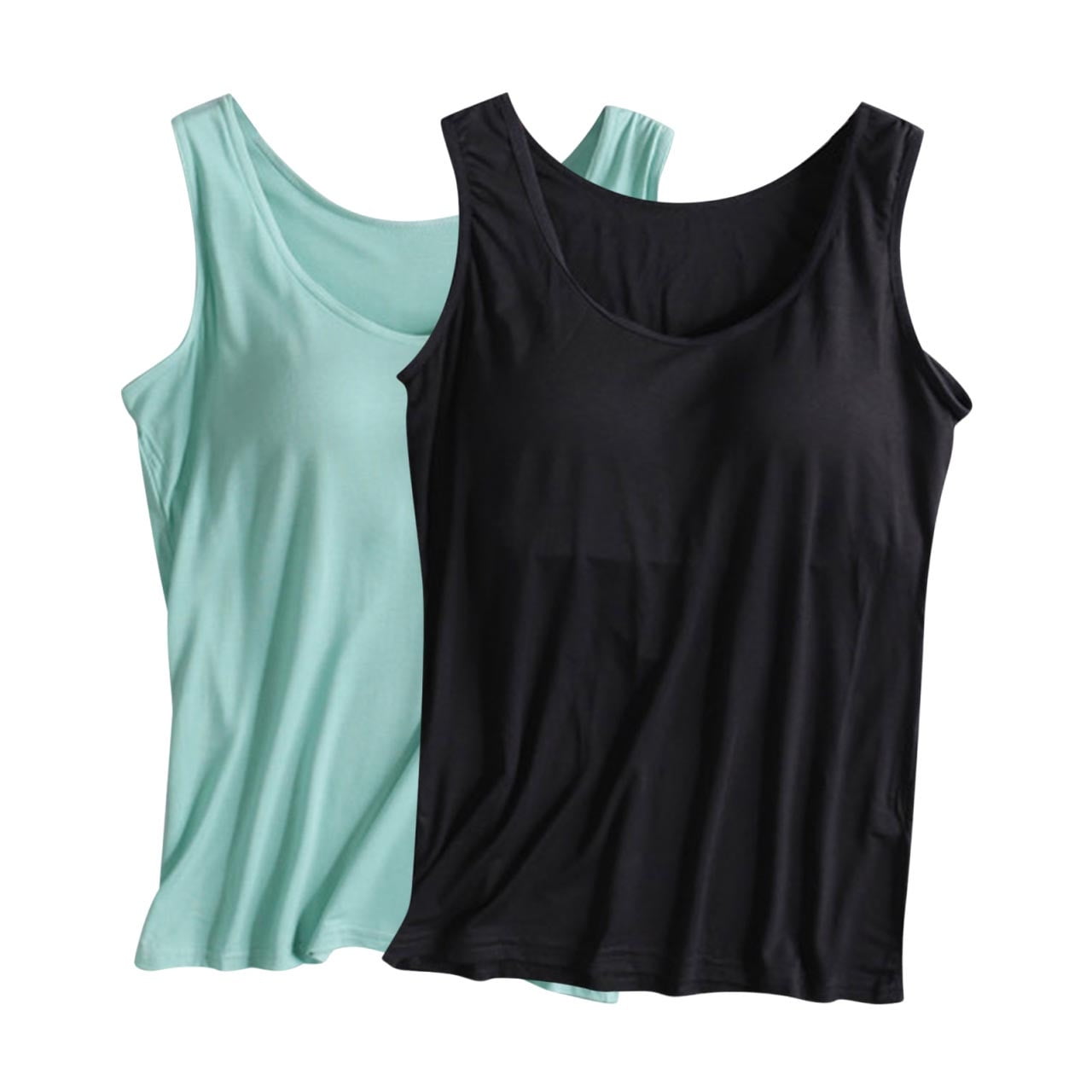 UYISJ 2PC Women's Padded Built in Bra Tank Tops Sleeveless Crew Neck ...