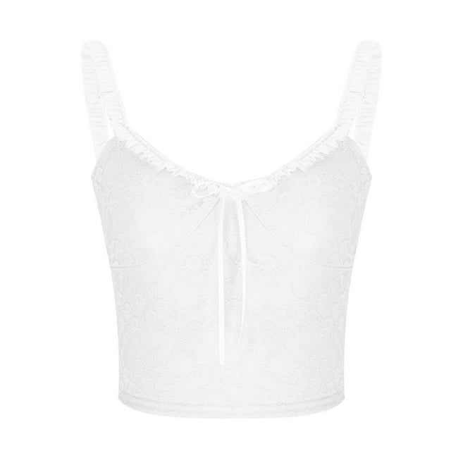Uyisj Cute Sleeveless Crop Tank Top Women Sexy Low V Neck Slim Fit Camisole Spaghetti Strap