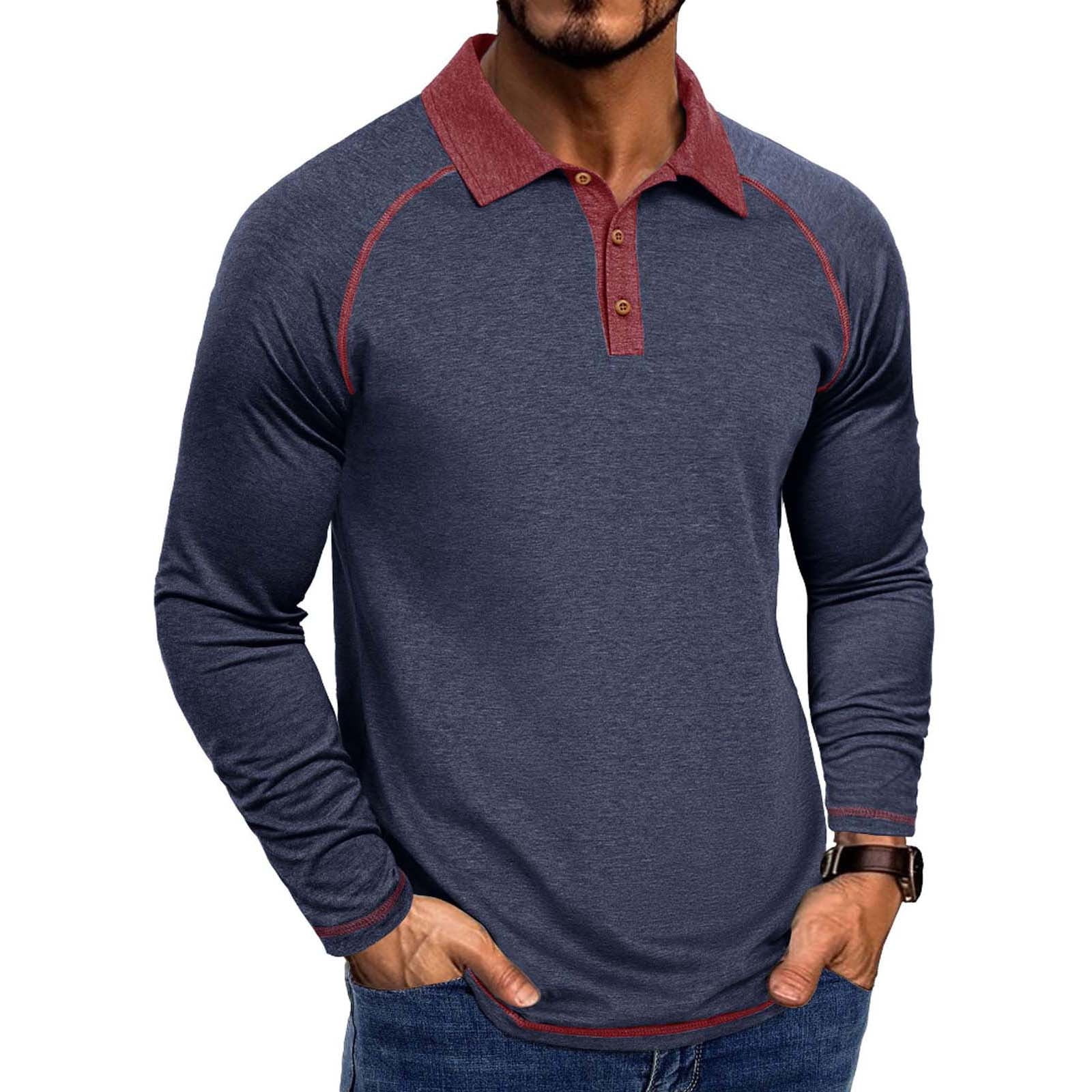 UYISJ Mens Cotton Polo Shirts Collared Long Sleeve Color Block Golf ...