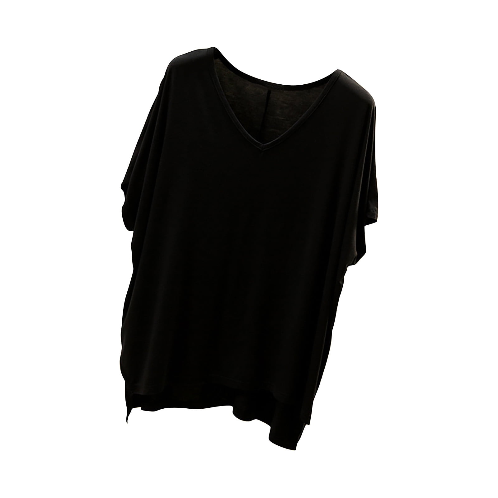 UYISJ Short Sleeve Tops for Women Oversized V Neck Batwing Shirts Side ...