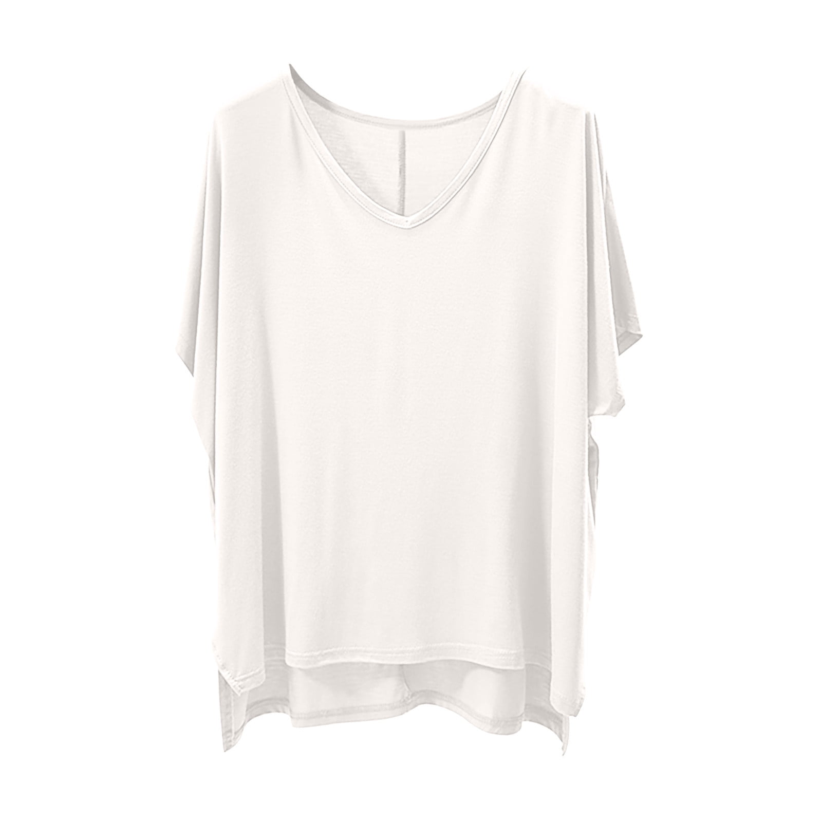 UYISJ Short Sleeve Tops for Women Oversized V Neck Batwing Shirts Side ...