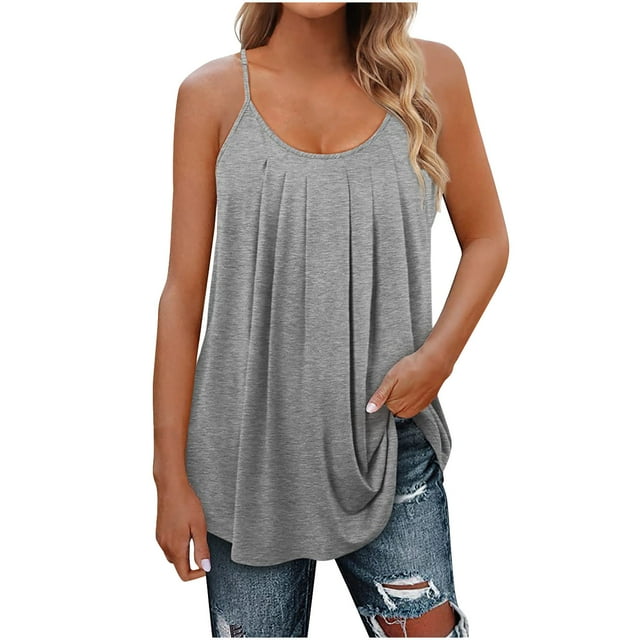 Uyisj Summer Tank Tops For Women Spaghetti Strap Pleated Flowy