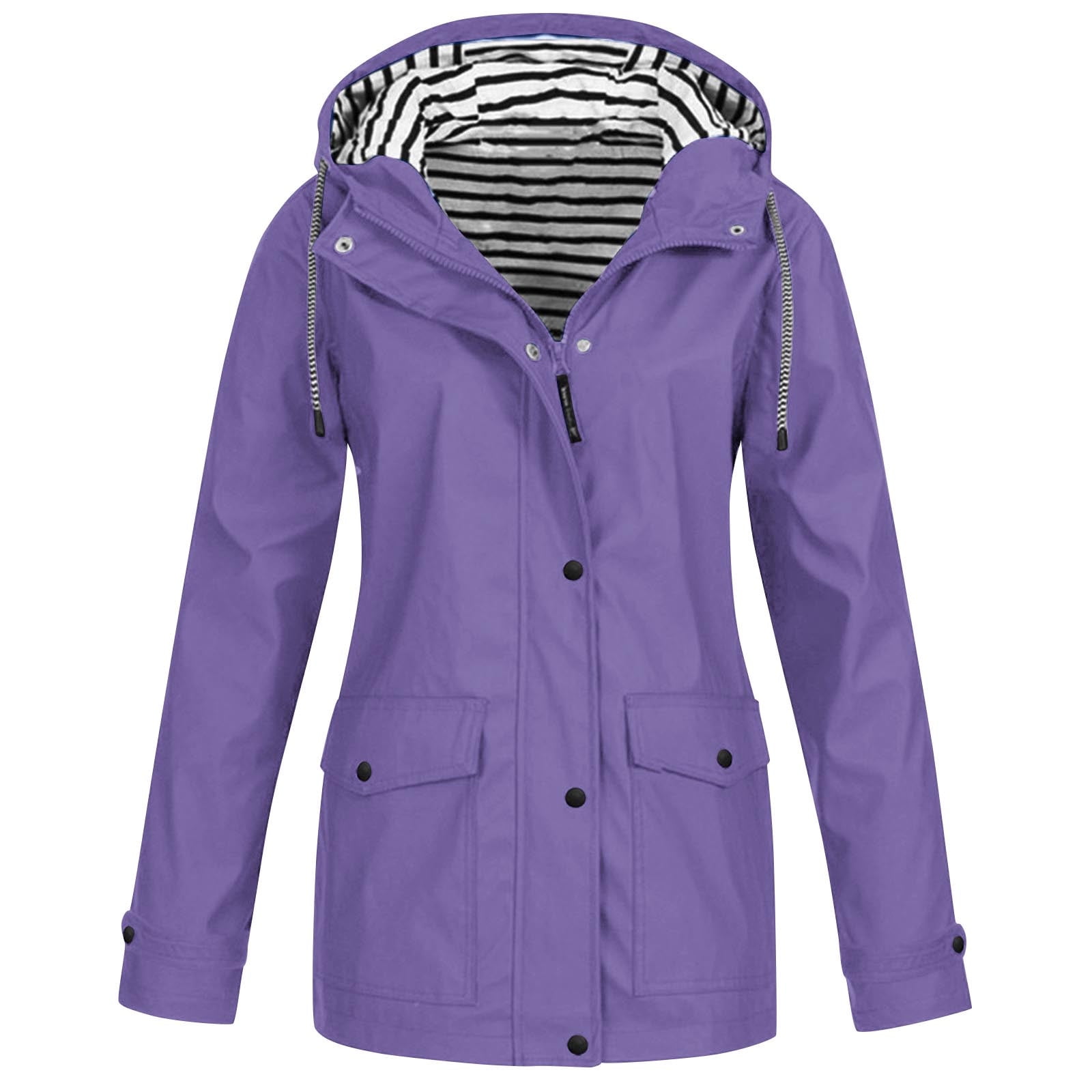 UYISJ Waterproof Rain Jacket for Women Solid Stripe Hooded Windbreaker ...