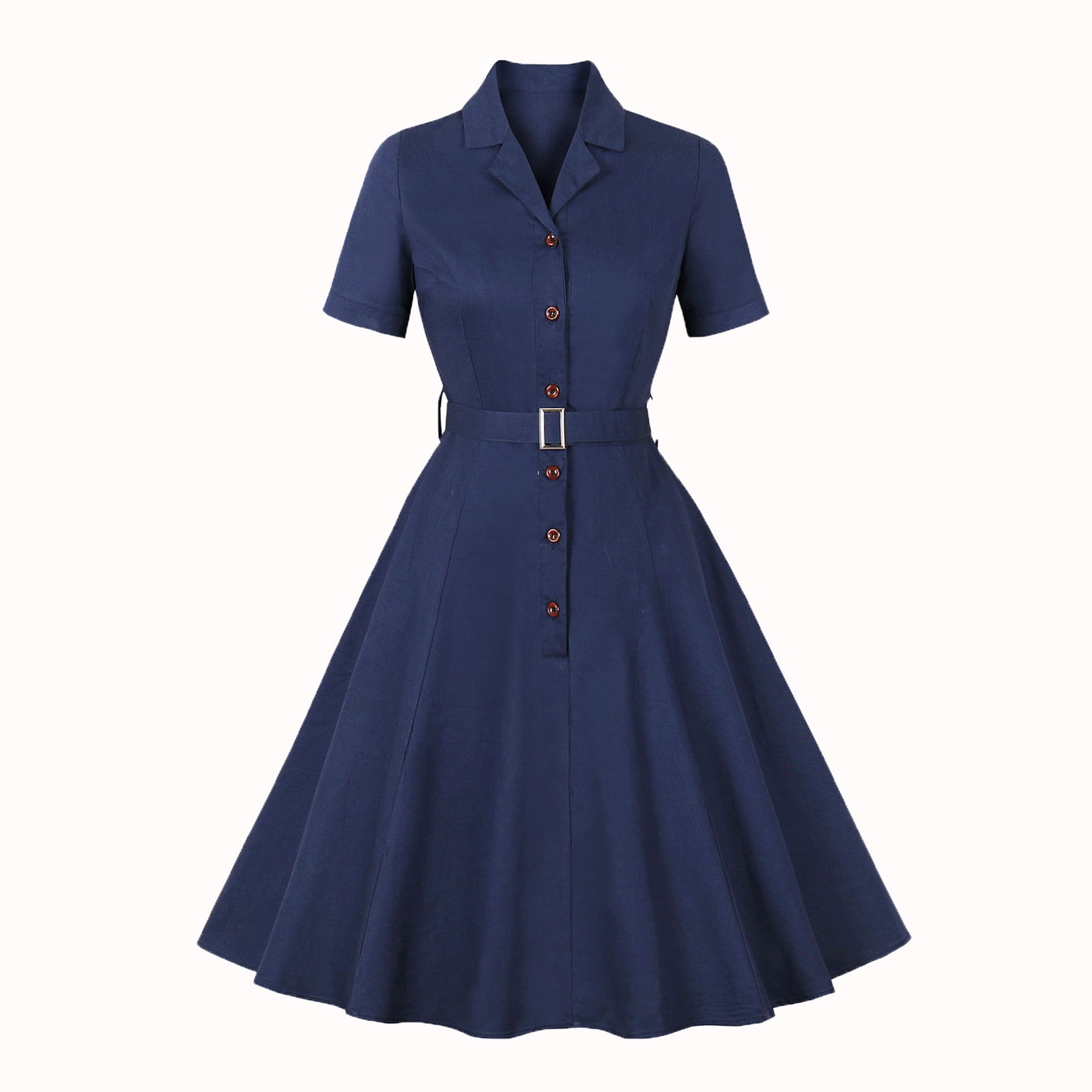 UYISJ Women 1950s Dresses Rockabilly Retro Short Sleeve Button up Dress ...