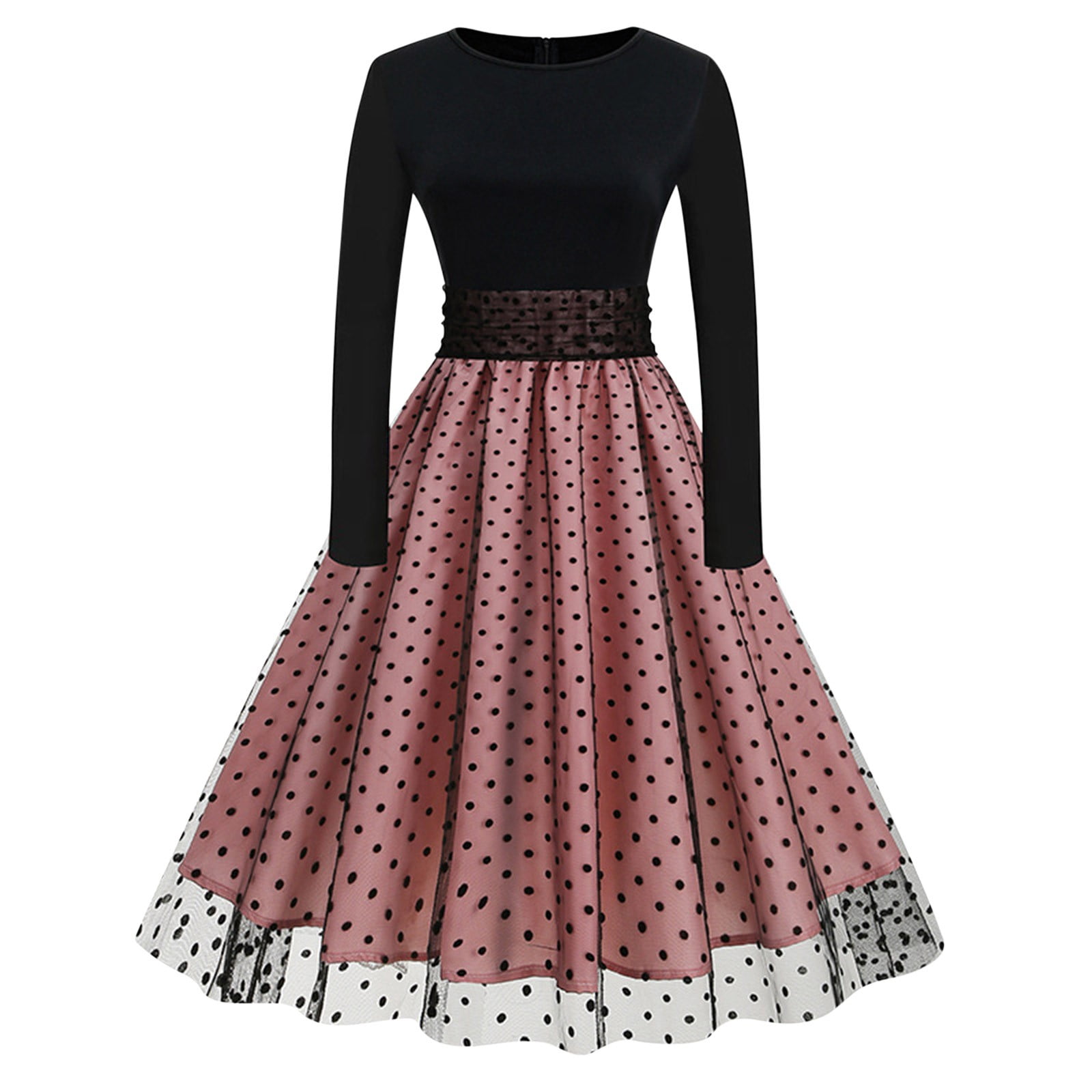 UYISJ Women Vintage Polka Dot 1950s Audrey Retro Rockabilly Prom Dress ...