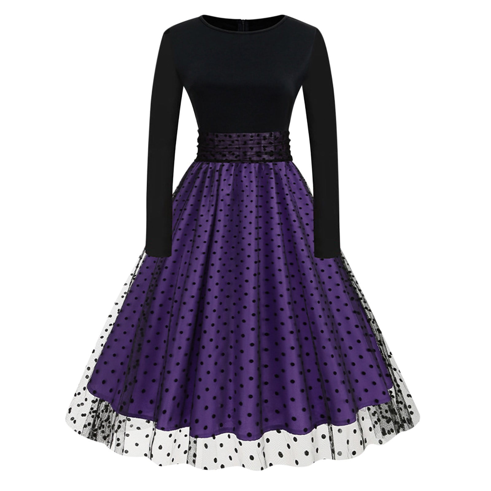 UYISJ Women Vintage Polka Dot 1950s Audrey Retro Rockabilly Prom Dress ...