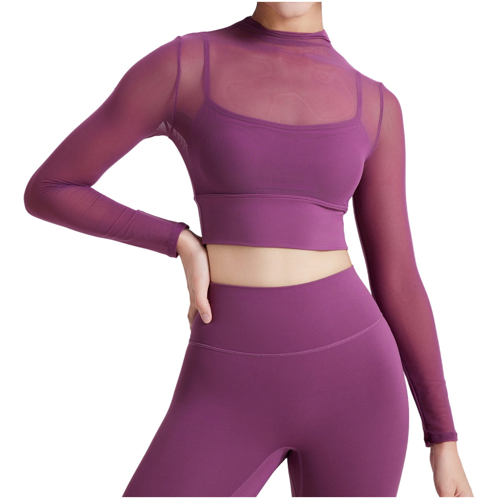 UYISJ Women Workout Crop Top Seamless Shirt Athletic Long Sleeve Mock ...