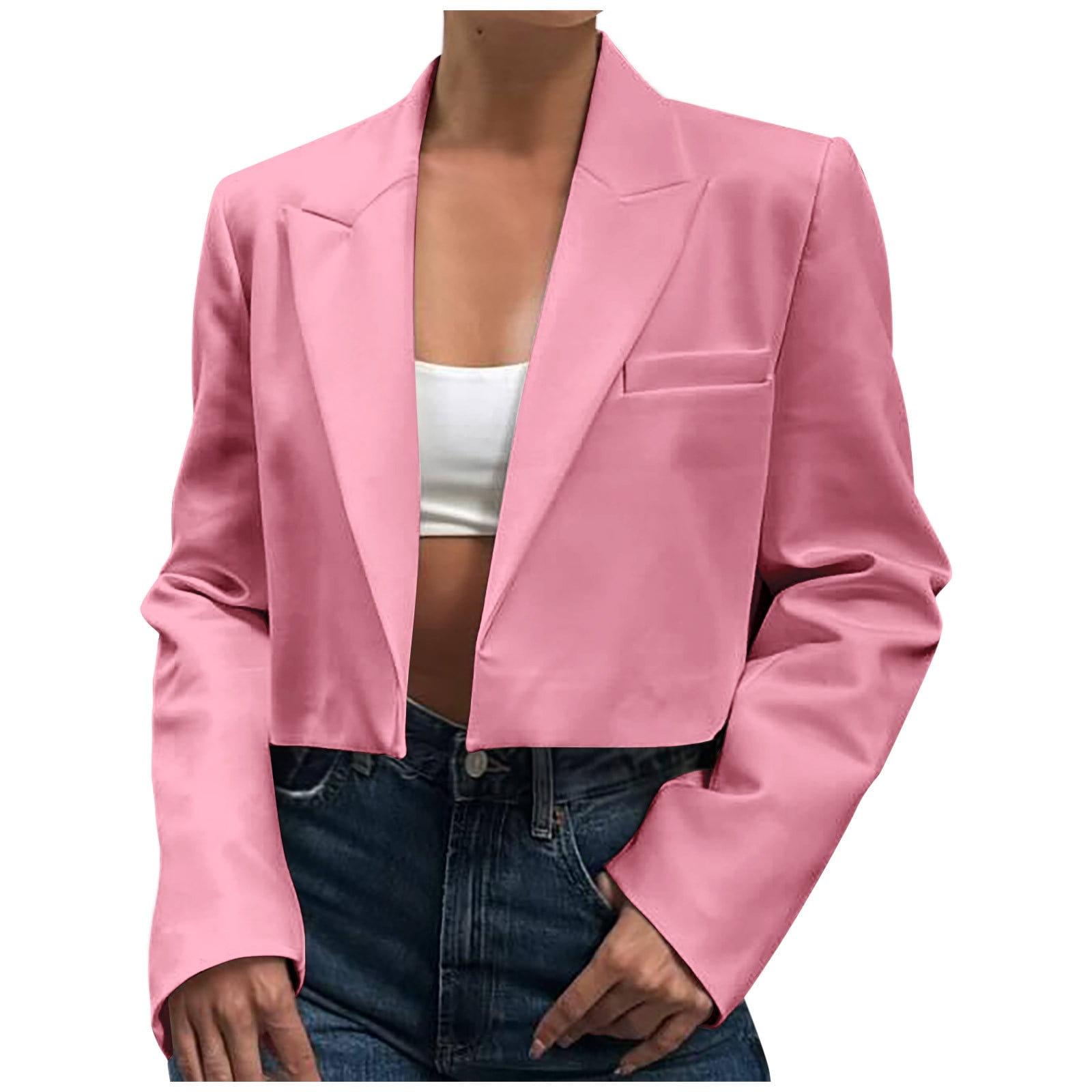 UYISJ Women's Casual Office Cropped Blazer Long Sleeve Open Front with ...