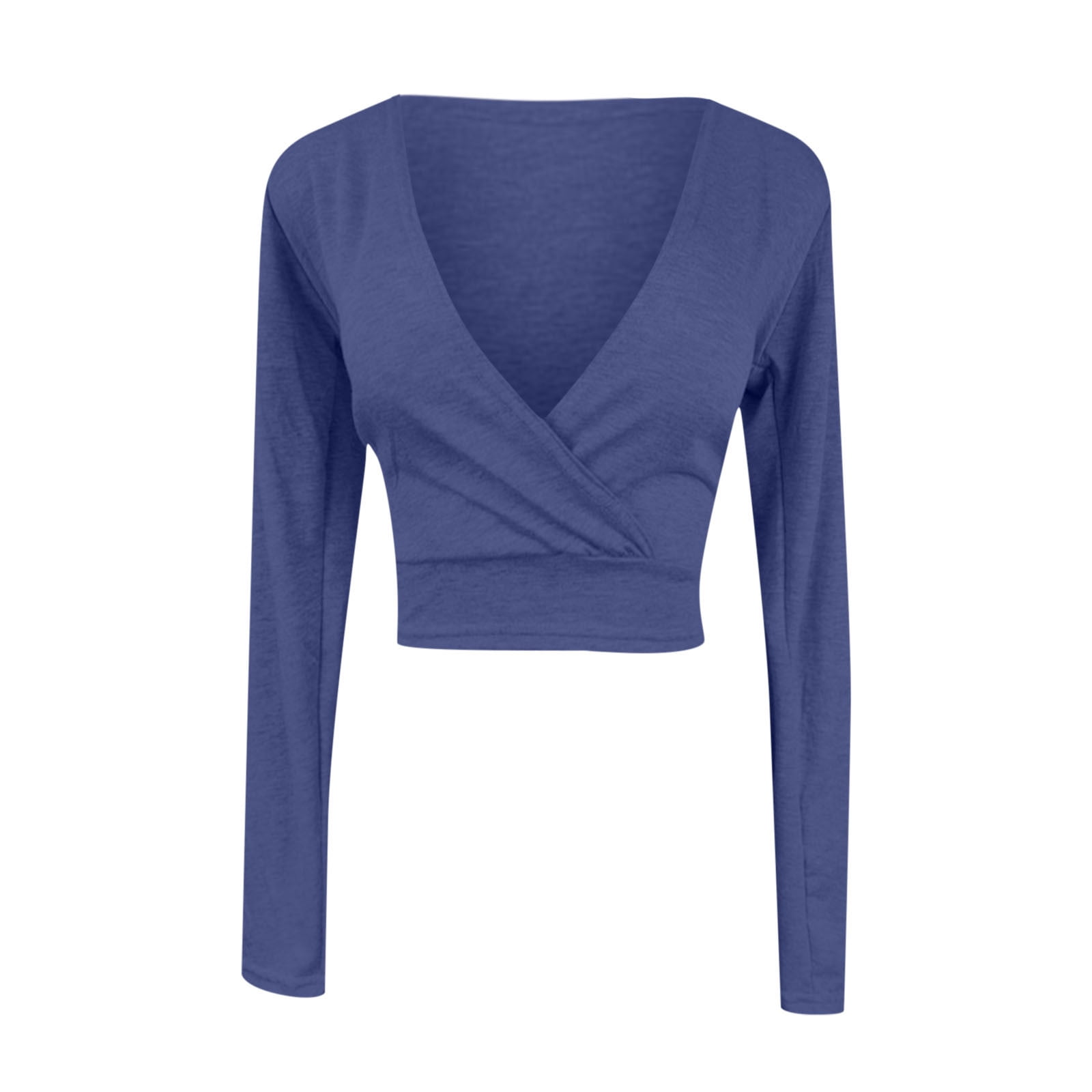 UYISJ Women's Crop Top Long Sleeve Deep V Neck T-Shirt Slim Fit Cross ...