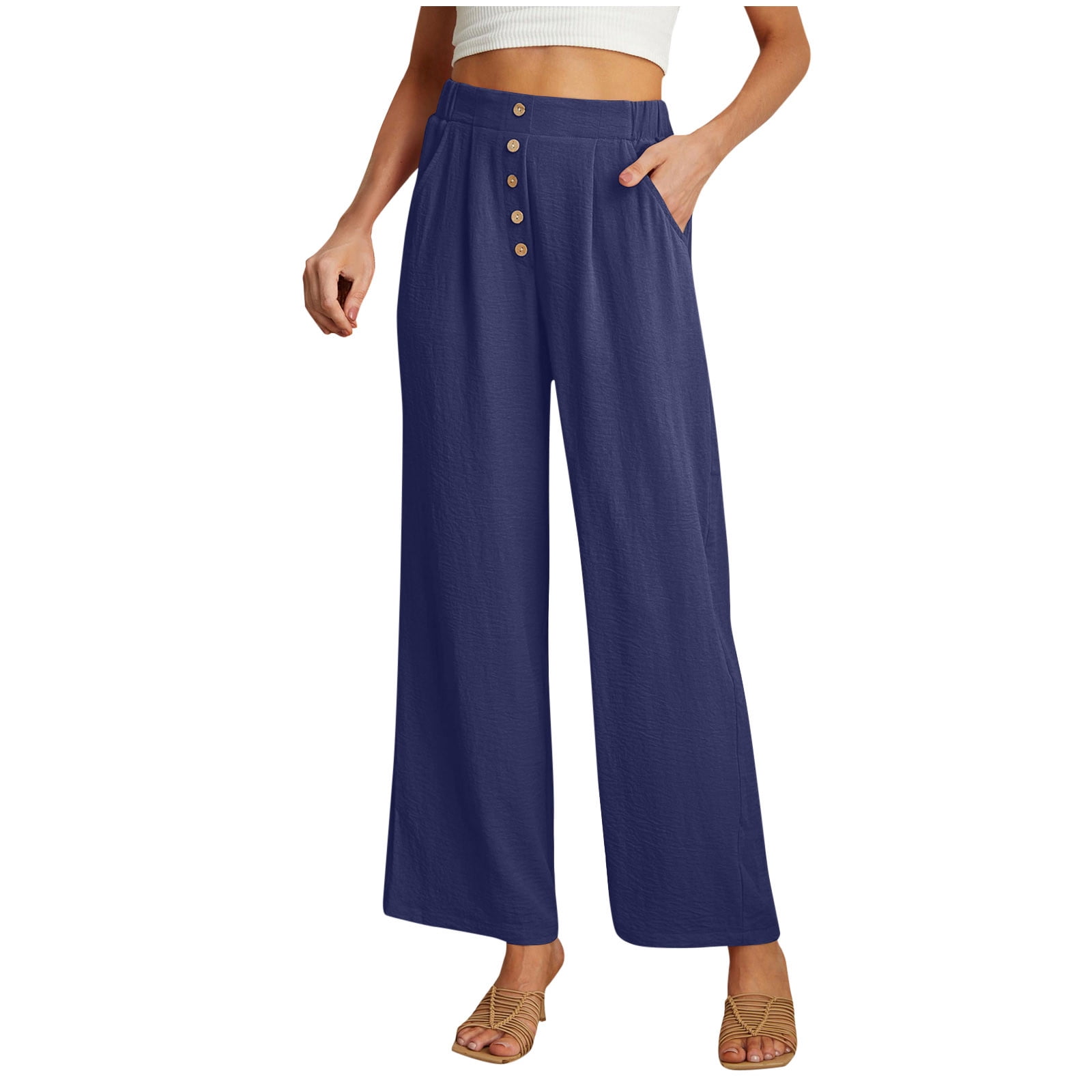 Uyisj Womens Flowy Pants Wide Leg Palazzo Pants Lounge Slacks High
