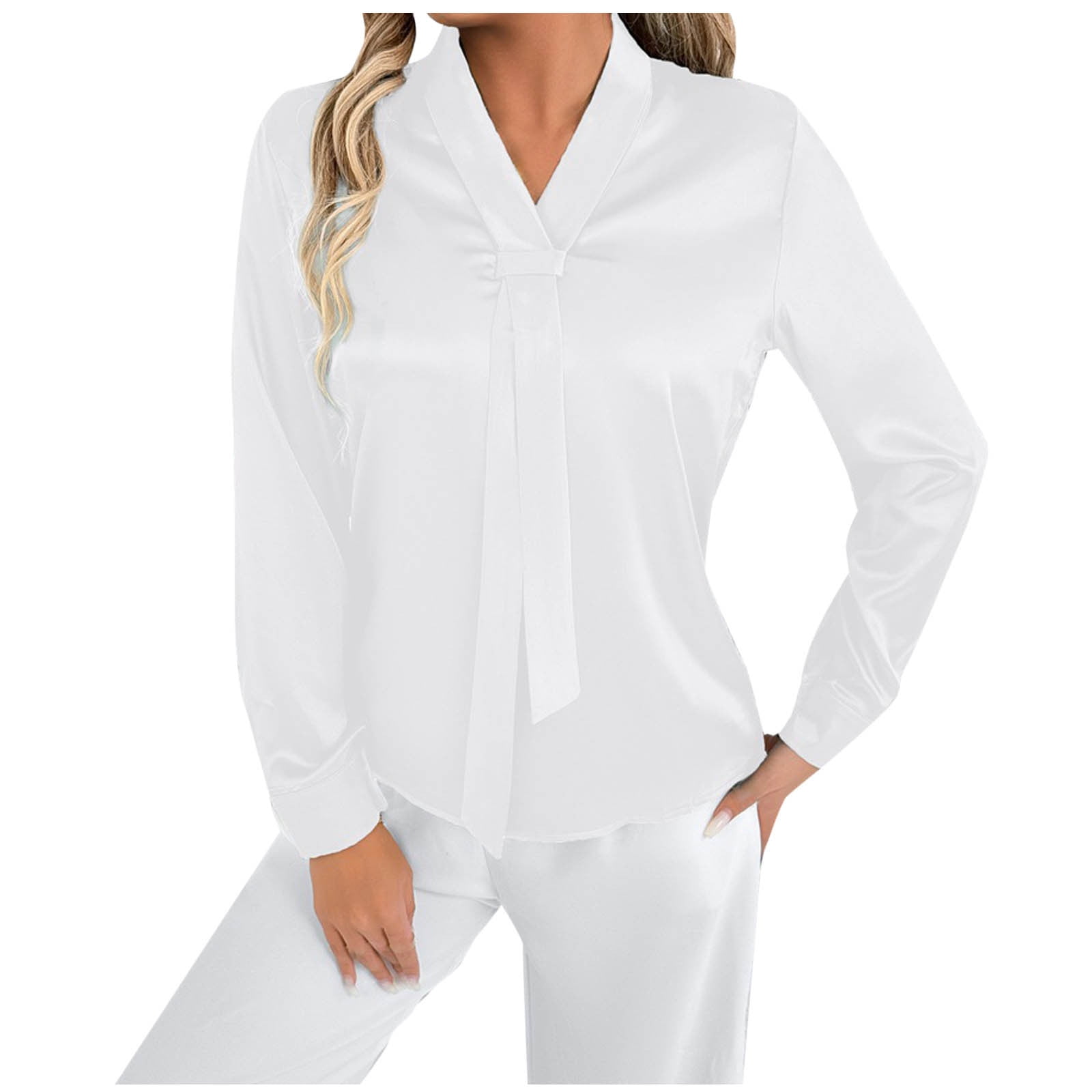UYISJ Women's Silk Satin Blouses Solid Color Long Sleeve Shirts Casual ...