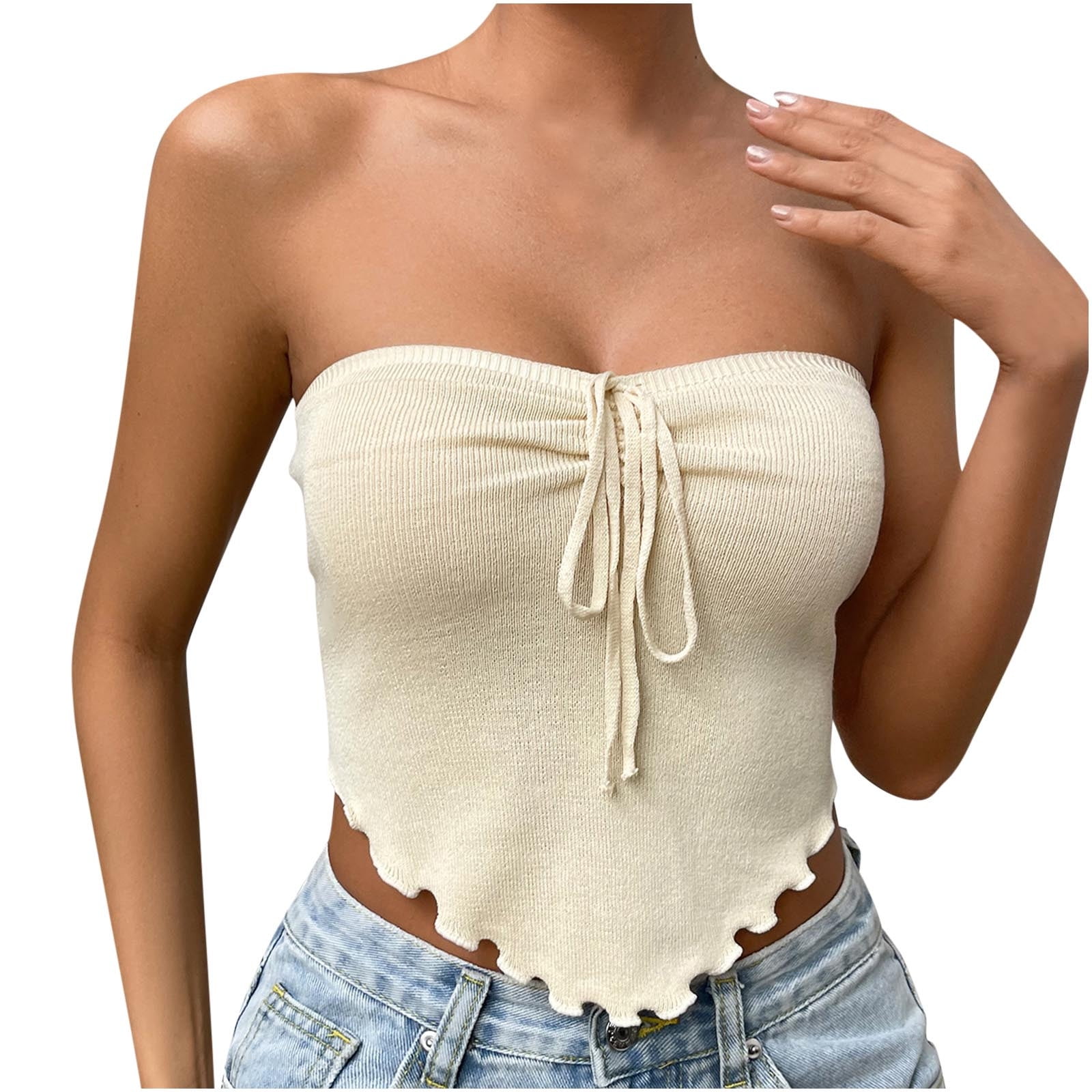 Uyisj Womens Strapless Tube Top Sleeveless Asymmetrical Hem Ribbed