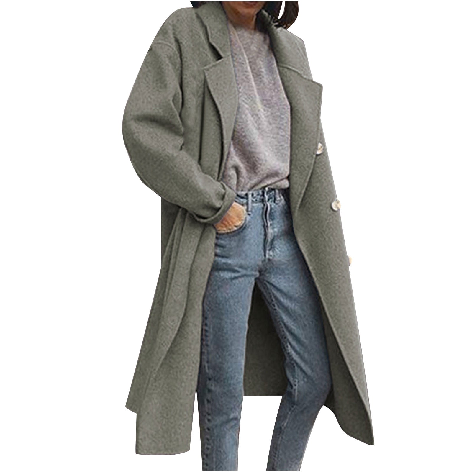 UYISJ Women's Wool Blend Coat Oversized Double Breasted Long Trench ...