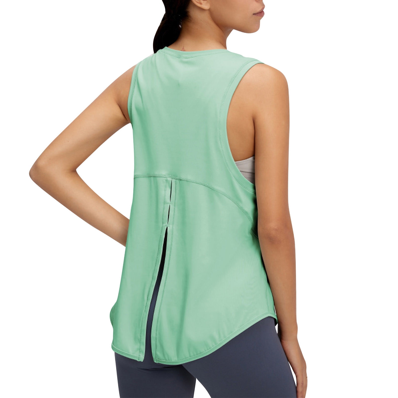 UYISJ Women's Yoga Workout Tops Cut Open Back Running Gym Activewear ...
