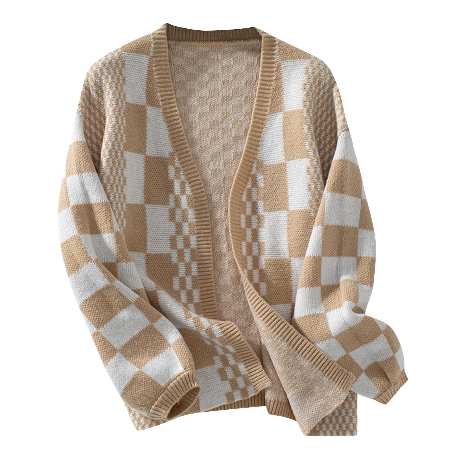 UYISJ Womens Checkered Sweater Color Block Plaid Cardigans Oversized ...