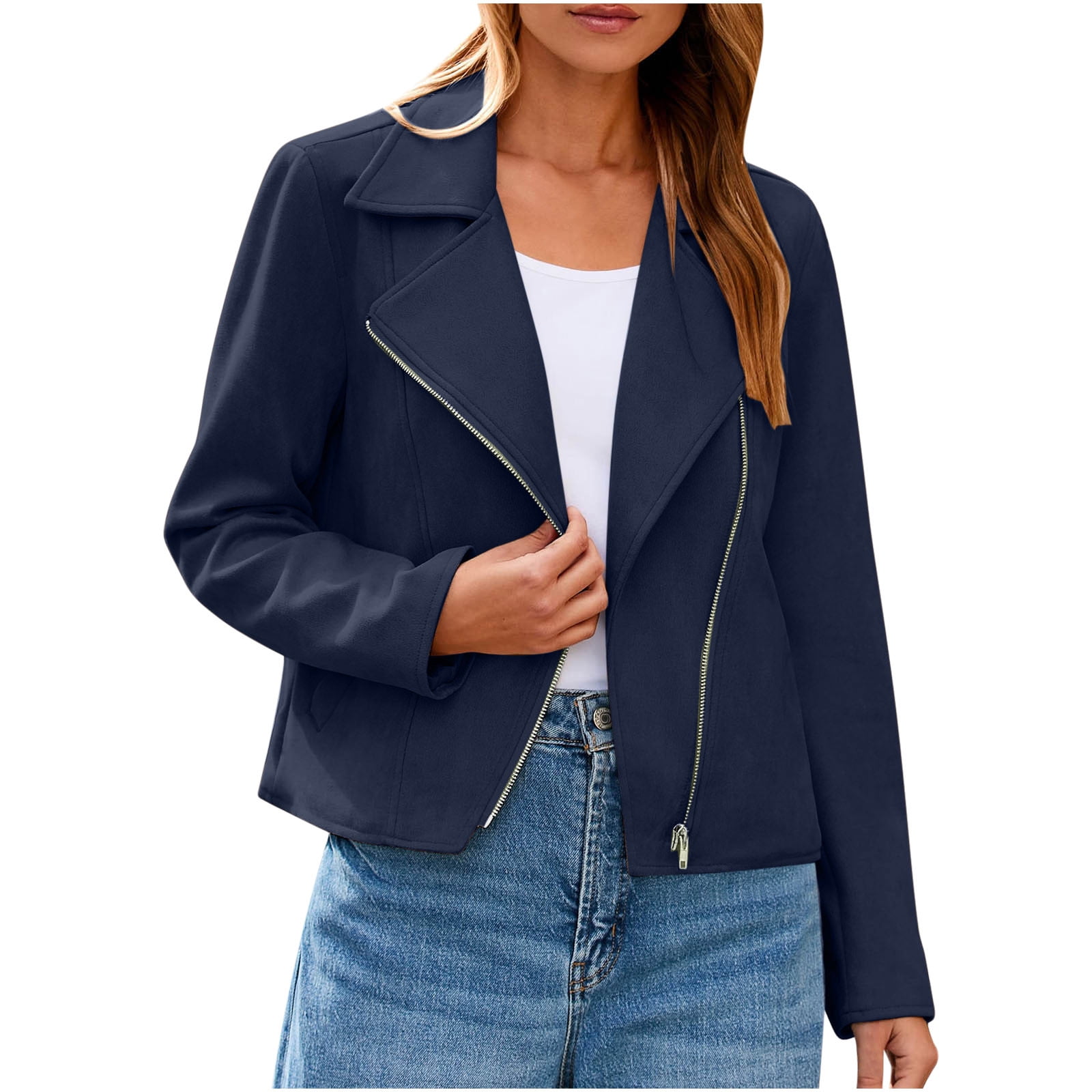 UYISJ Womens Faux Suede Jackets Long Sleeve Cropped Zipper Biker Moto ...