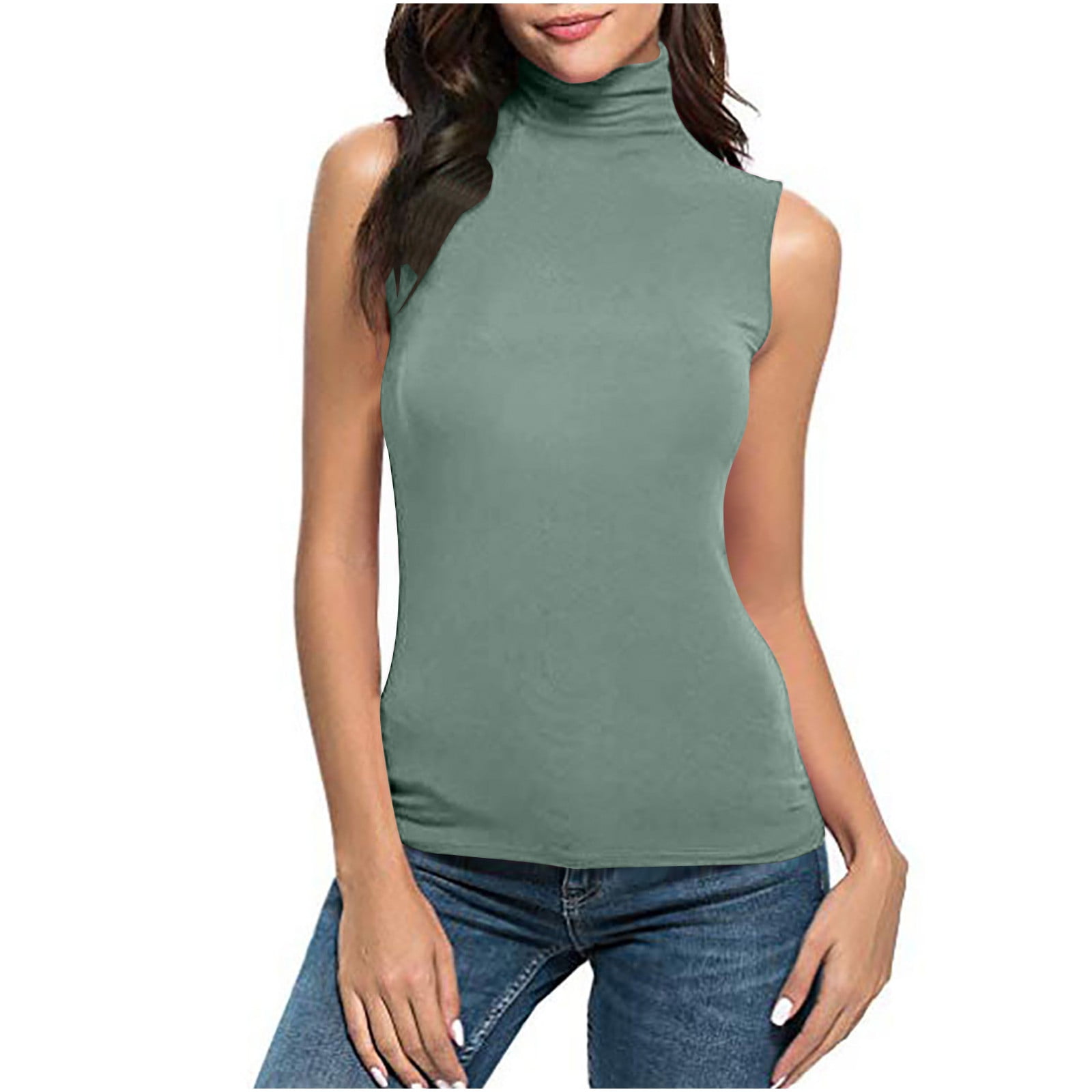 UYISJ Womens Mock Neck Tank Tops Sleeveless Turtleneck Slim Fit ...