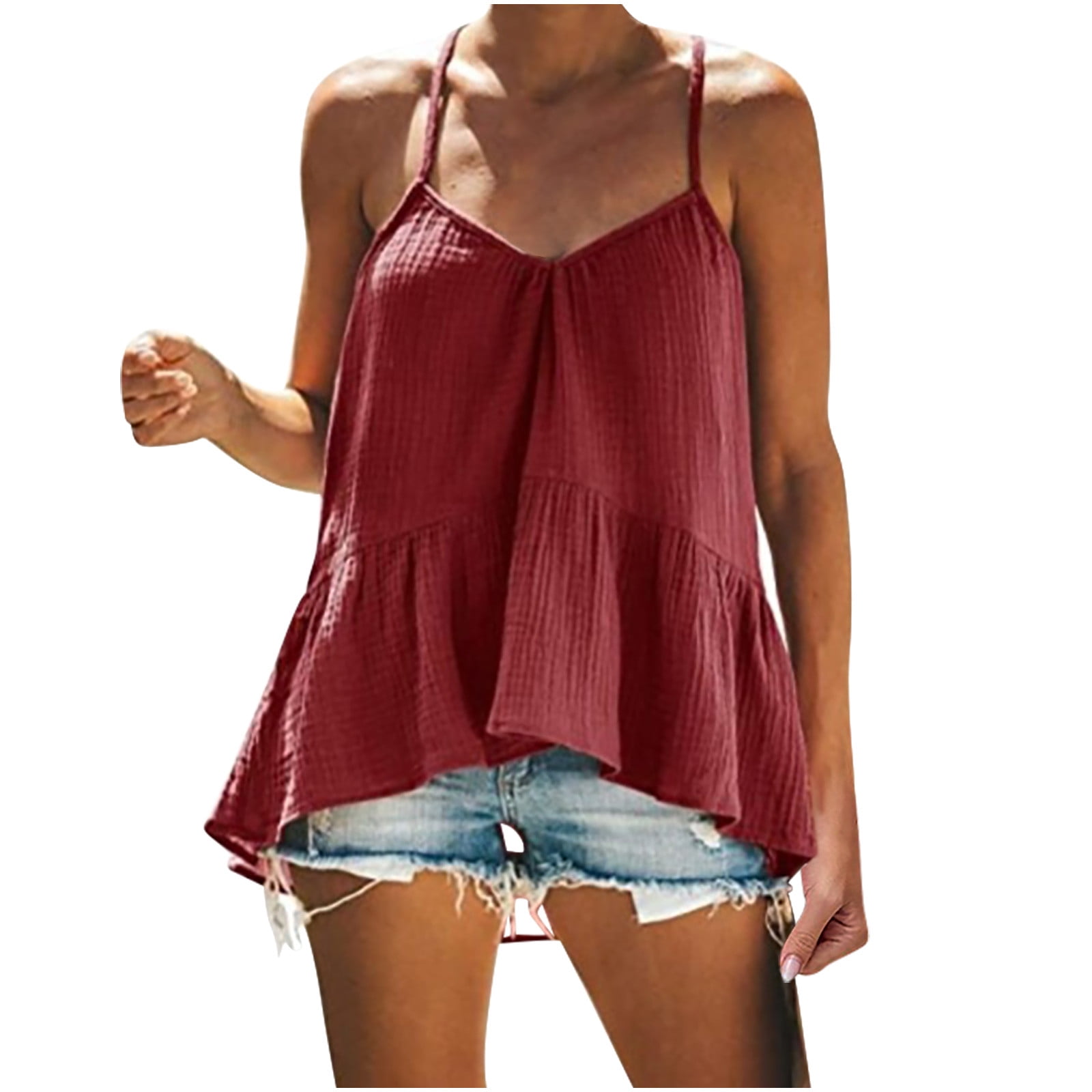UYISJ Womens Spaghetti Strap Tank Tops Cami V Neck Halter Peplum Tops Flowy Tunic Shirts ...