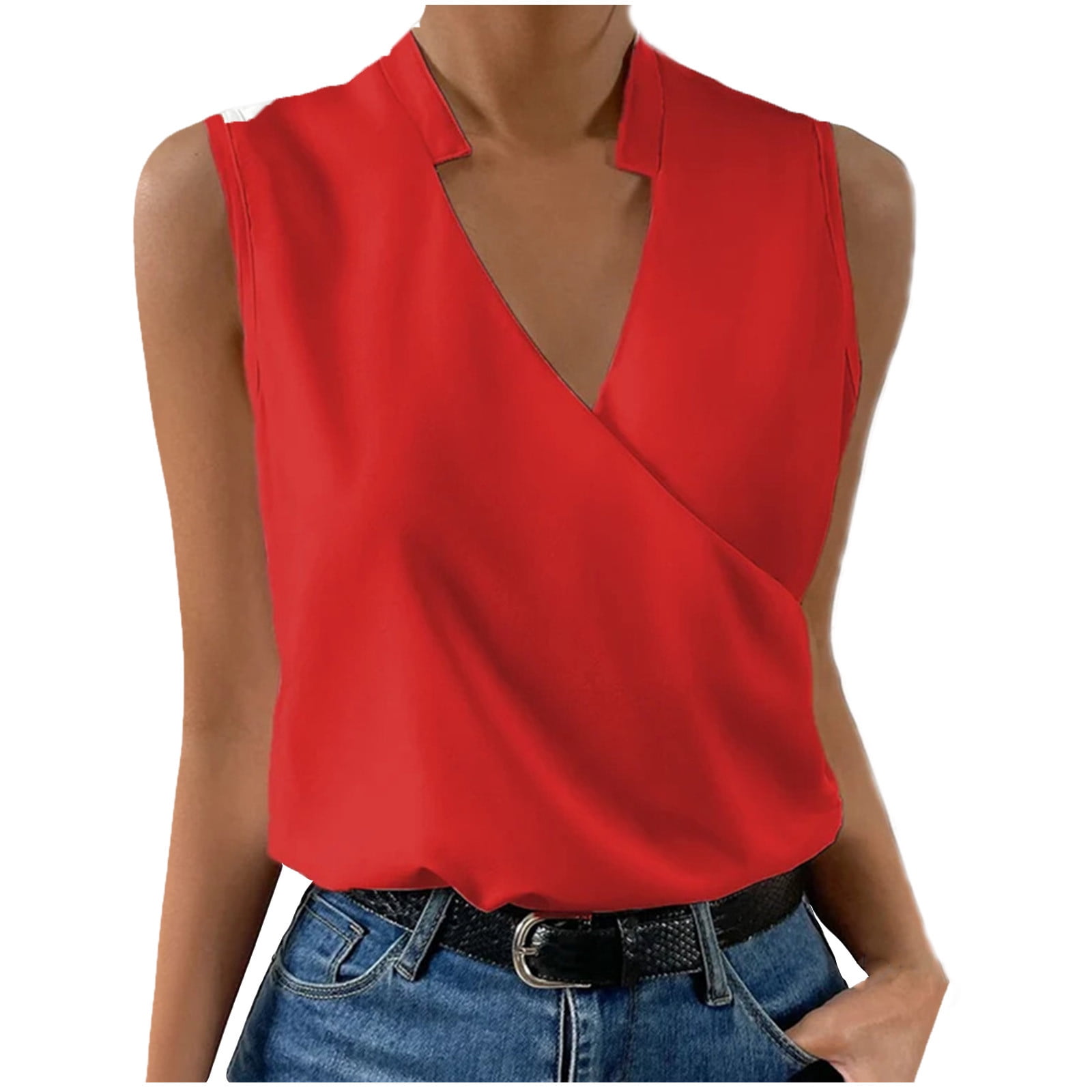 UYISJ Womens V Neck Wrap Tank Tops Sleeveless Casual Summer Blouses ...