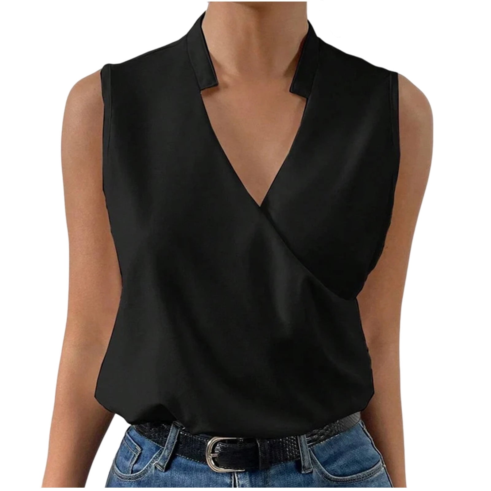 UYISJ Womens V Neck Wrap Tank Tops Sleeveless Casual Summer Blouses ...