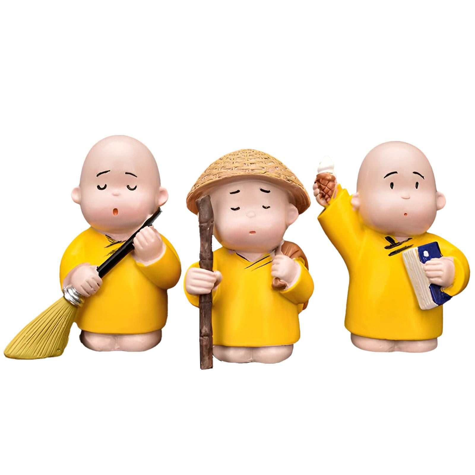 UYUH 4PC Mini Monk Statue Set Handcrafted Resin Buddha Decor with Cute ...