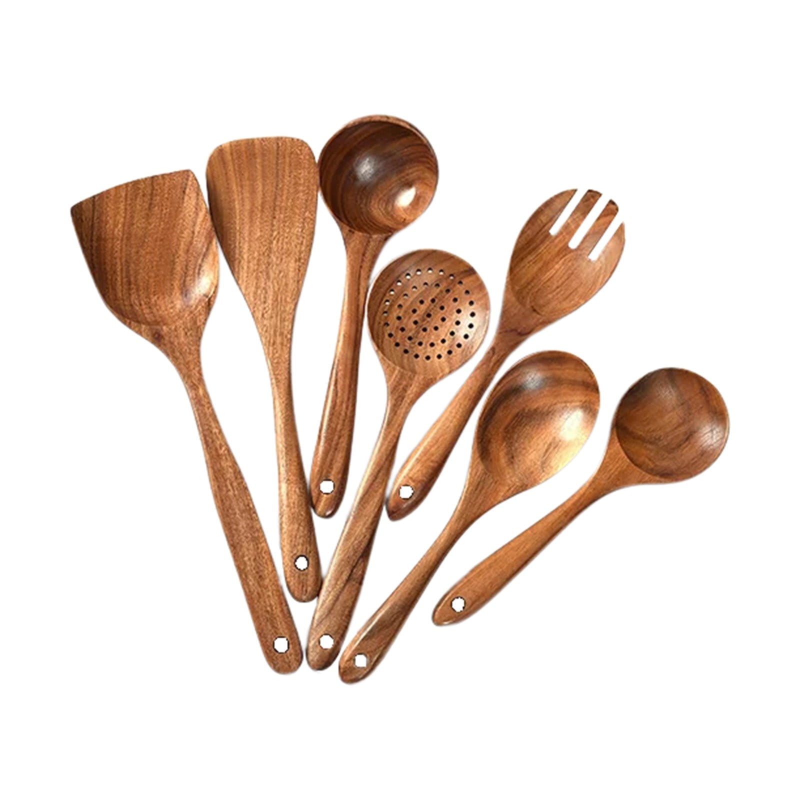 UYUH 7PCS Wooden Cooking Utensils Kitchen Utensil Natural Teak Wood ...