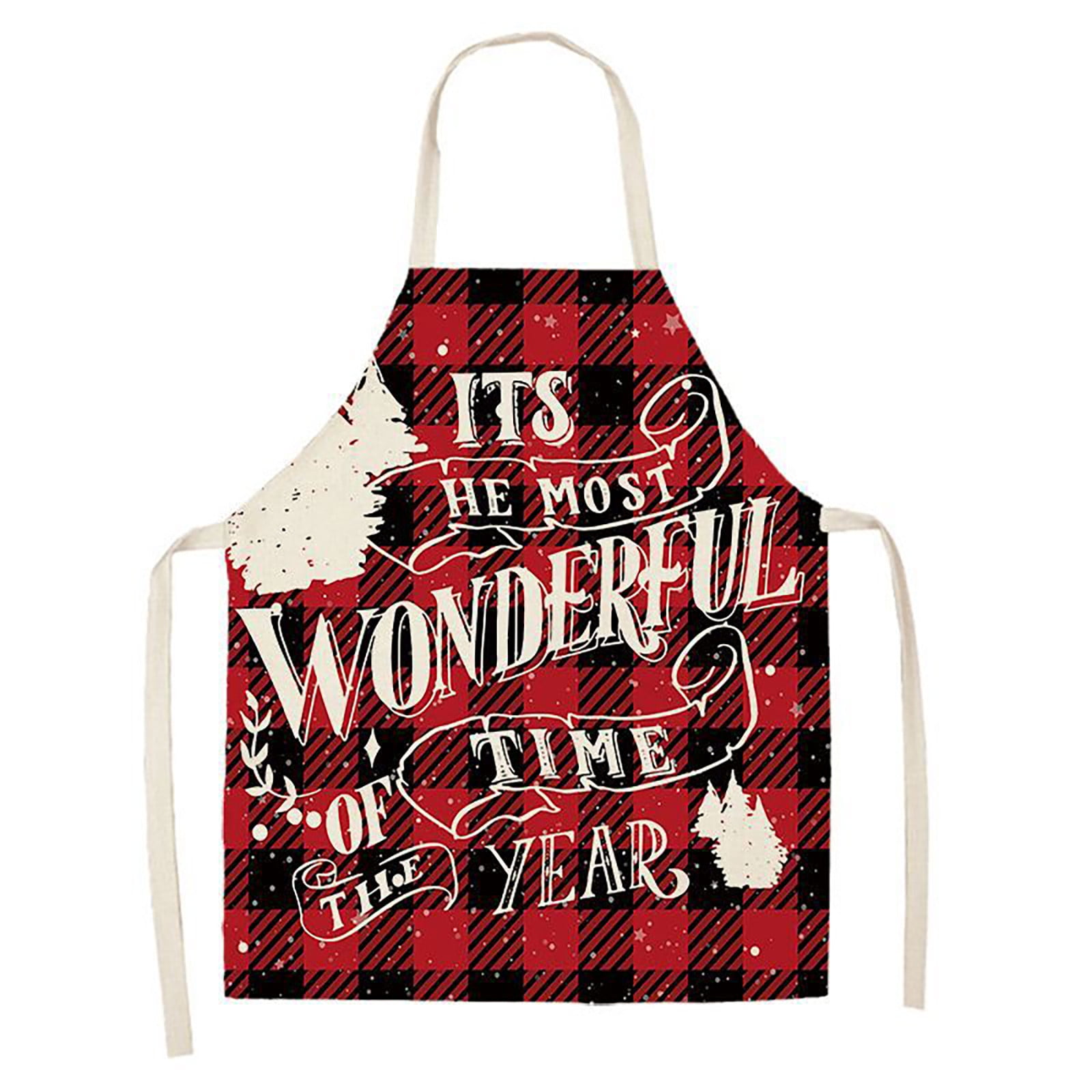 UYUH Christmas Kitchen Cooking Aprons Plaid Aprons Adjustable Plaid ...