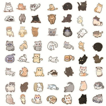 Bobasndm 60PCS Cute Cat Stickers,Kawaii Cat Sticker for Water Bottle ...
