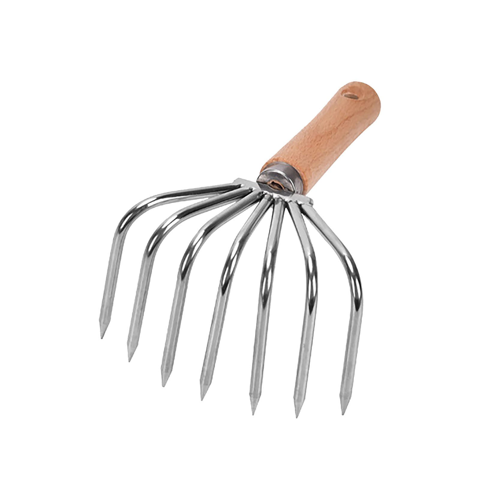 UYUH Gardening Hand Rake 7-Tine Heavy Duty Stainless Steel Soil Tiller ...