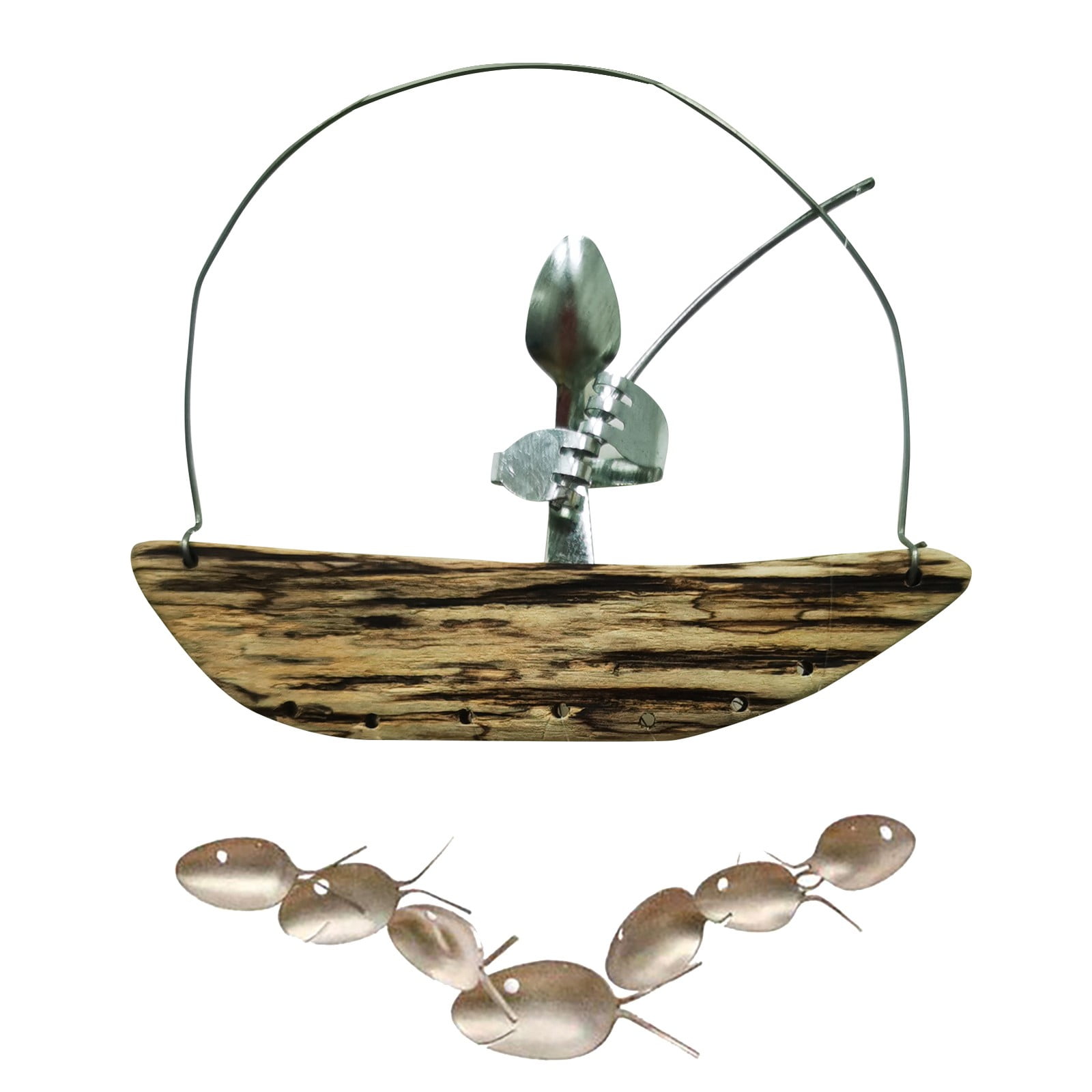 UYUH Wind Chimes, Fishing Man Spoonfish Sculpture Wind Chime, Log ...