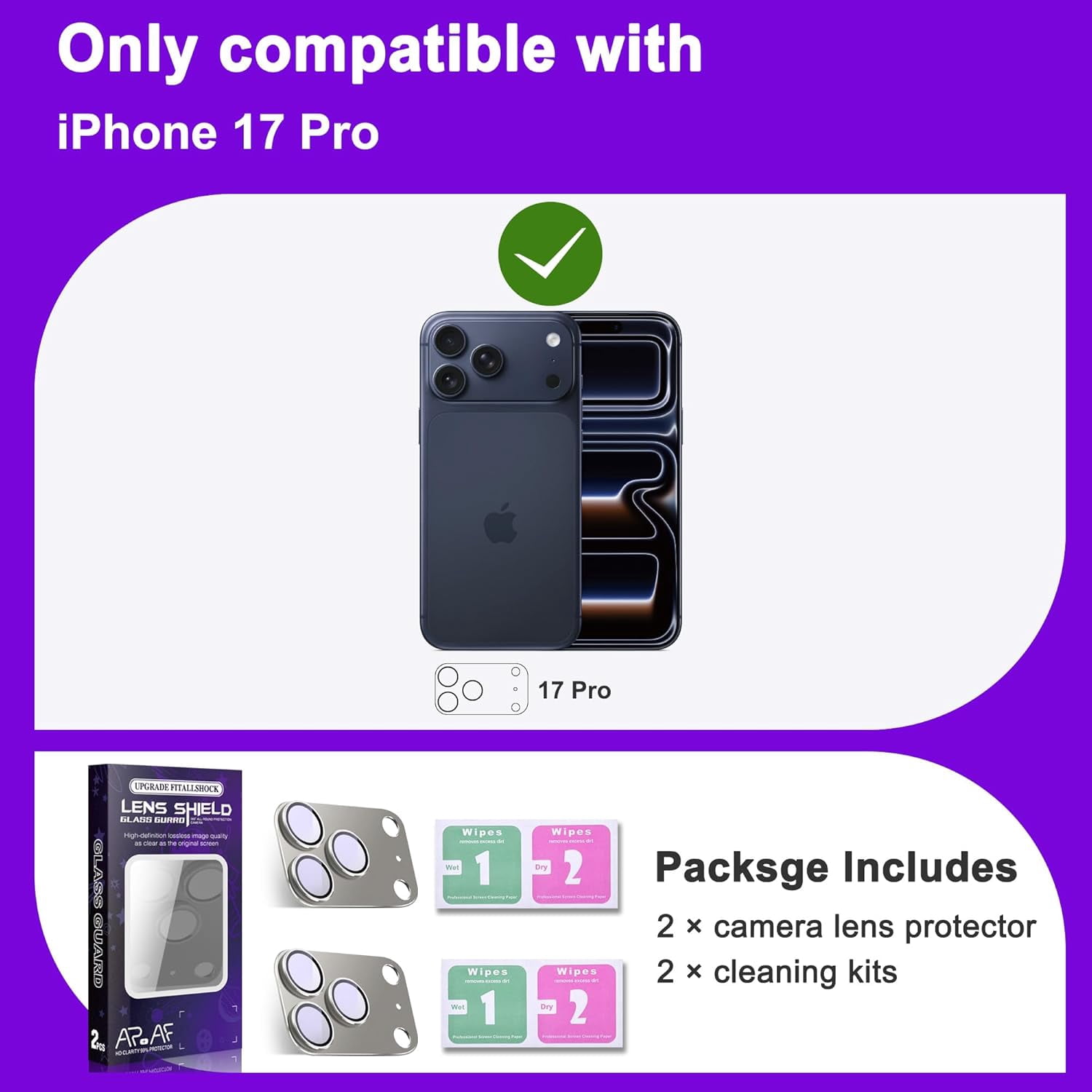 UYWGF-2 Pack Camera Lens Protector for iPhone 17 Pro [ Drop Protection ...