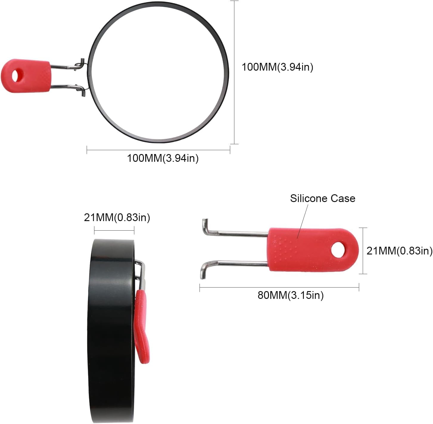 UYWGF-Heart-Shaped Egg Ring Mold with Red Handle, Non-Stick Pancake ...