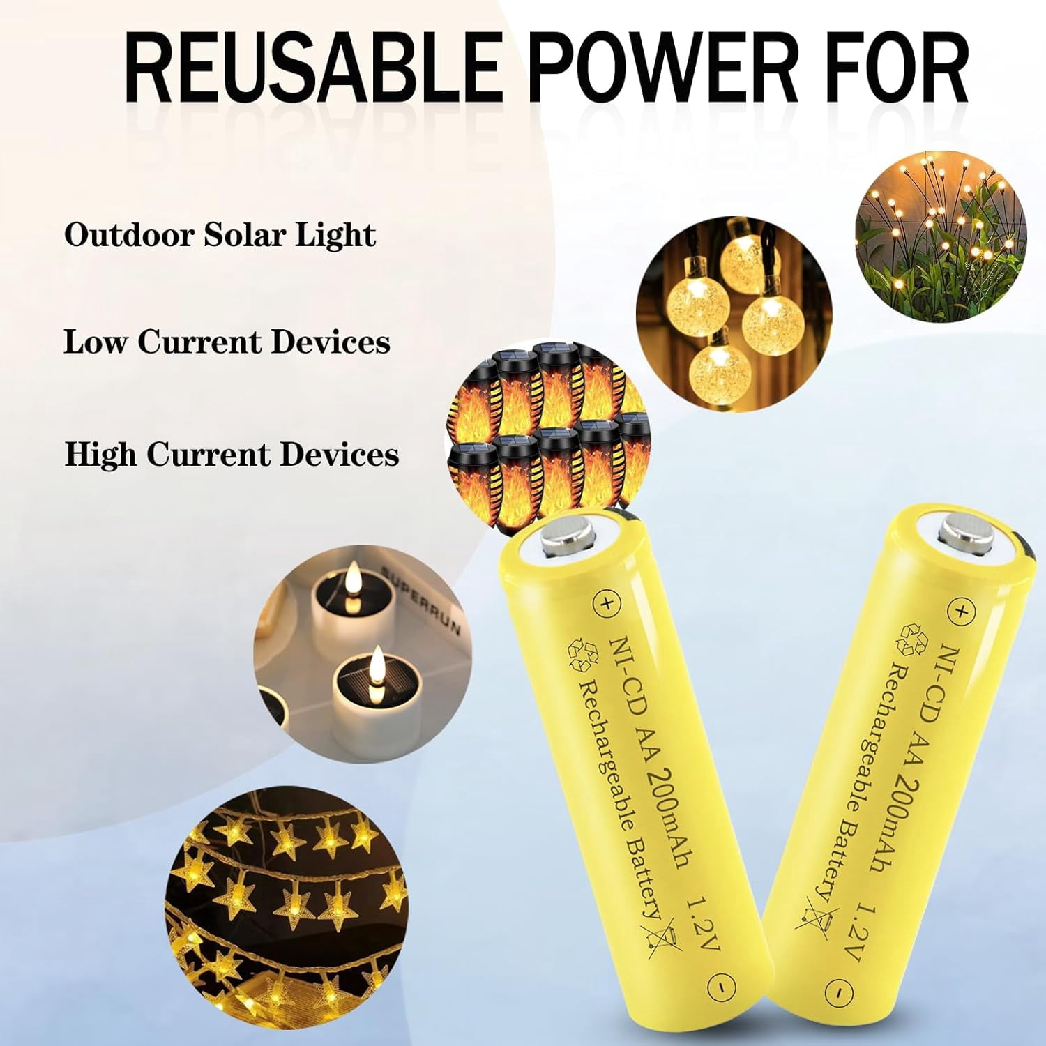 UYWGF-NI-CD AA 200mAh 1.2V Rechargeable Battery for Outdoor Solar ...