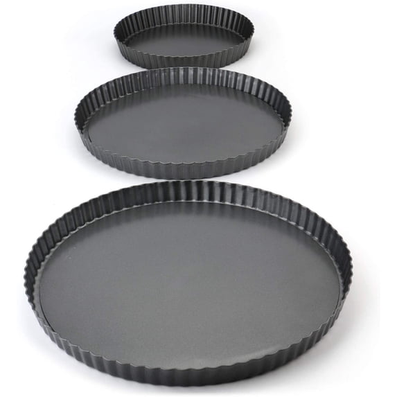 UYWGF-Set of 3 Non-Stick Round Quiche Pan, 12 Inch, 10 Inch, 8 Inch ...