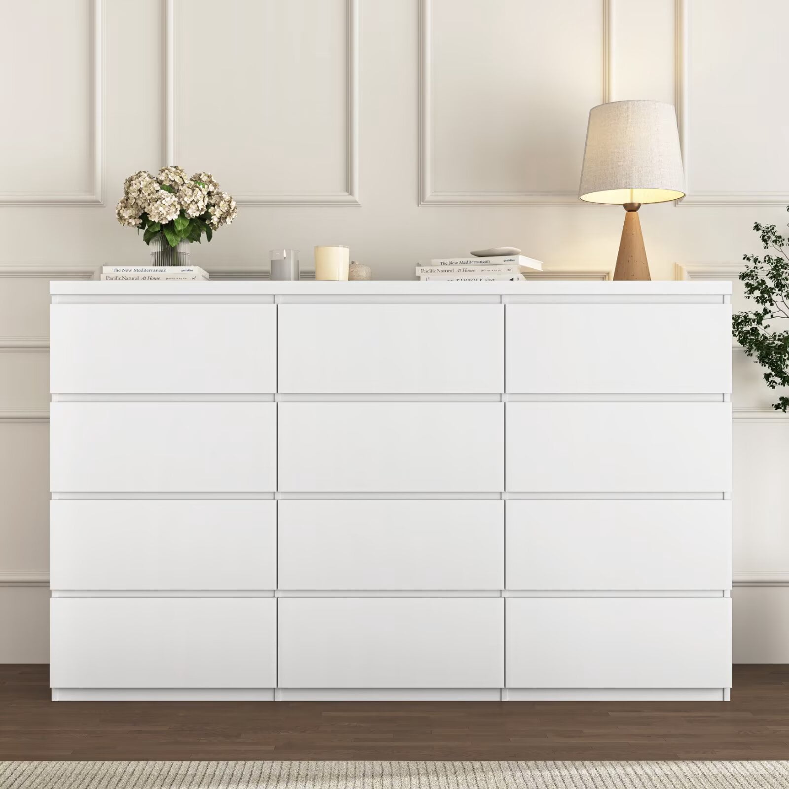 UZUGUL 12-Drawer White Dresser, Extra Large Capacity, Handle-less ...