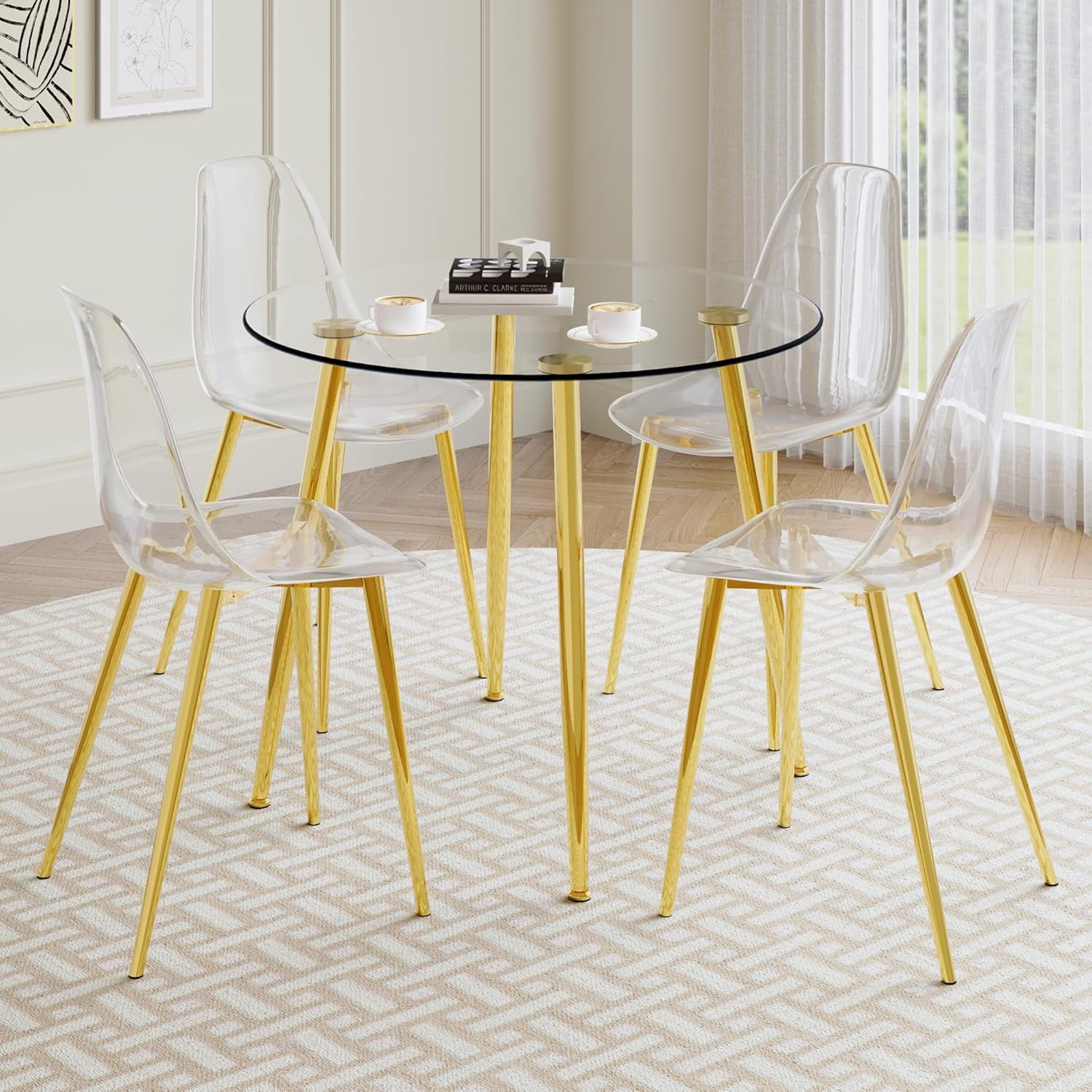 UZUGUL 42 inch Round Glass Dining Table Set for 4,Modern Kitchen Table ...