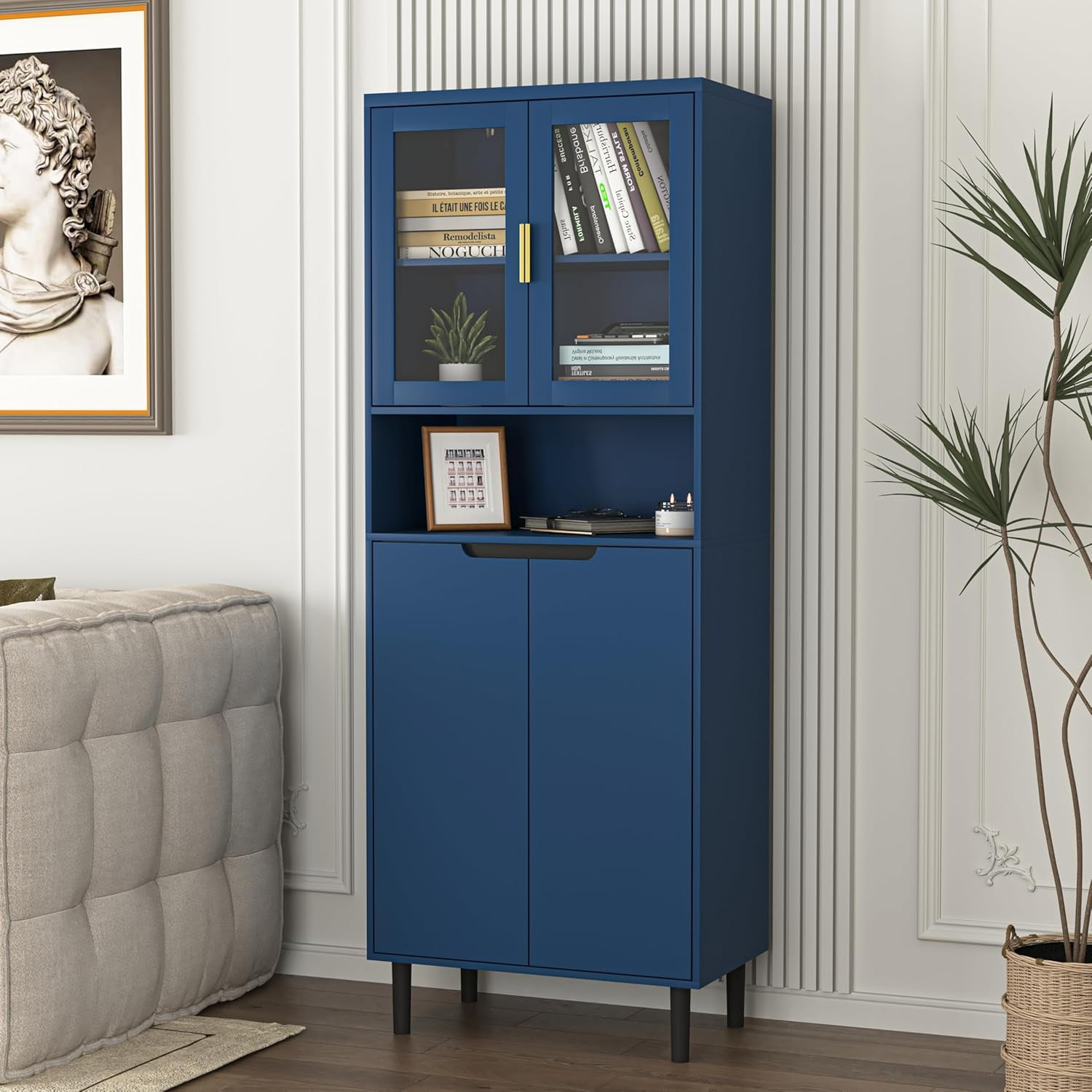 UZUGUL 63'' Storage Show Cabinet with 2 Display Glass Door & 2 Doors ...