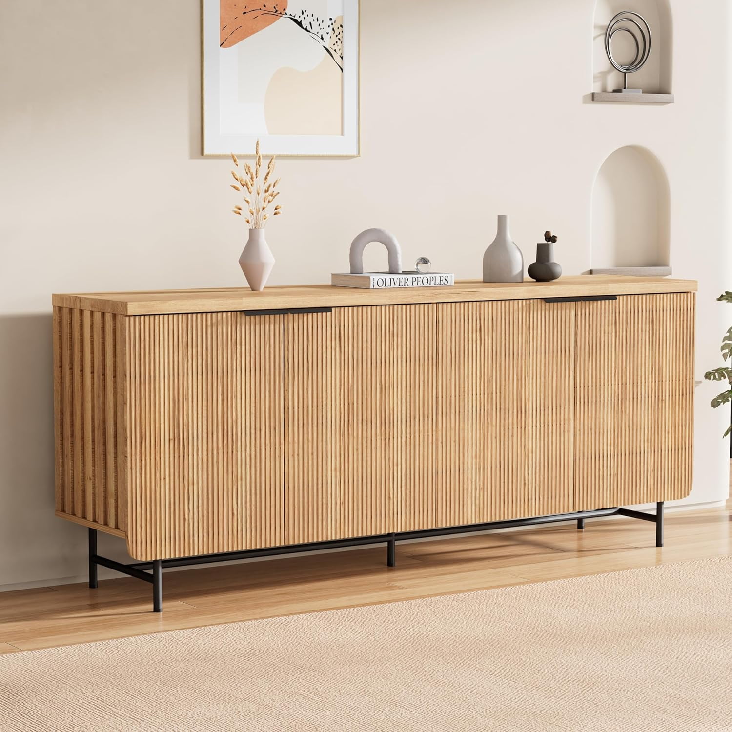UZUGUL 68" Fluted Sideboard Buffets Cabinet,Modern Accent Storage ...