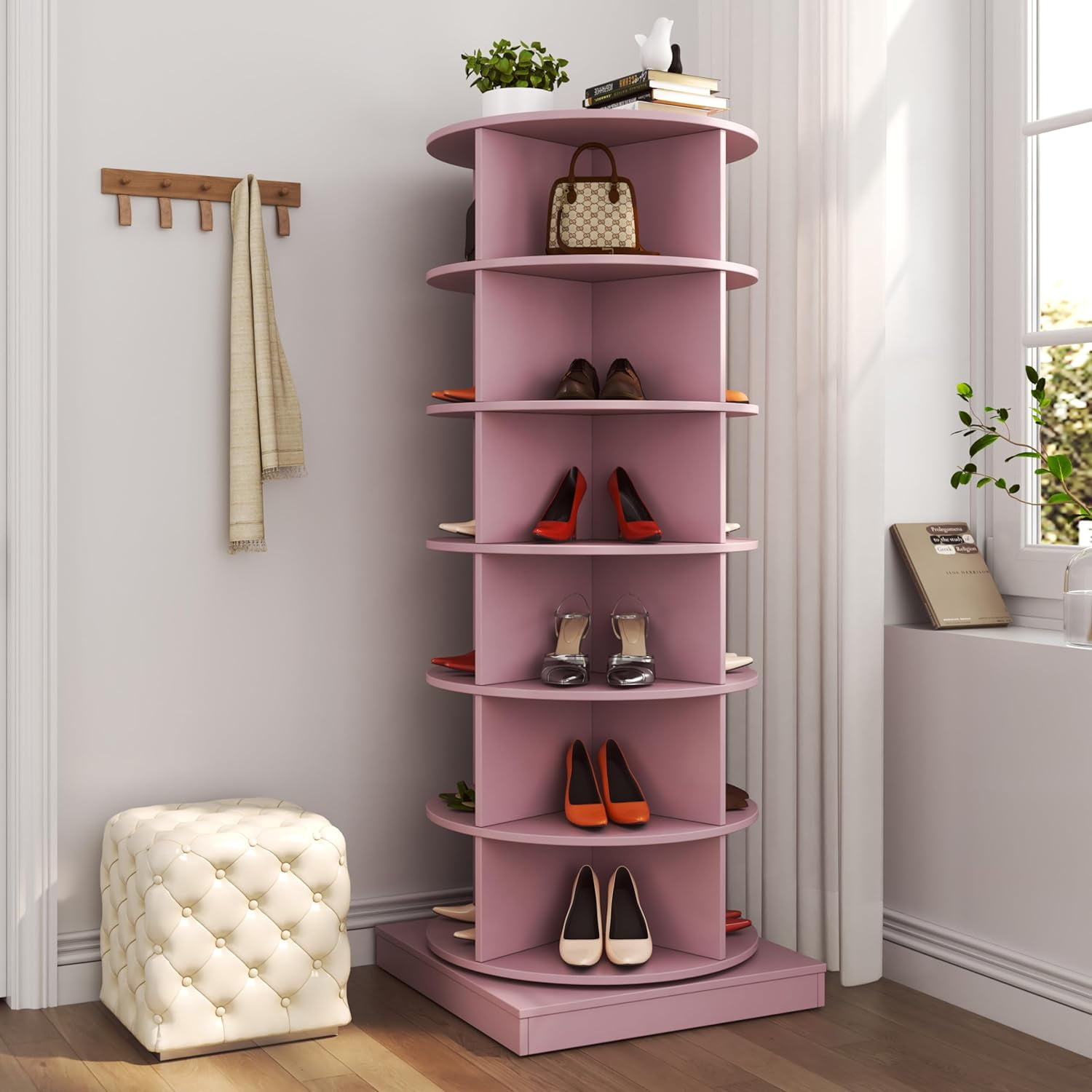 UZUGUL Rotating Shoe Rack Tower, 6-Tier Spinning Shoe Rack, Free ...