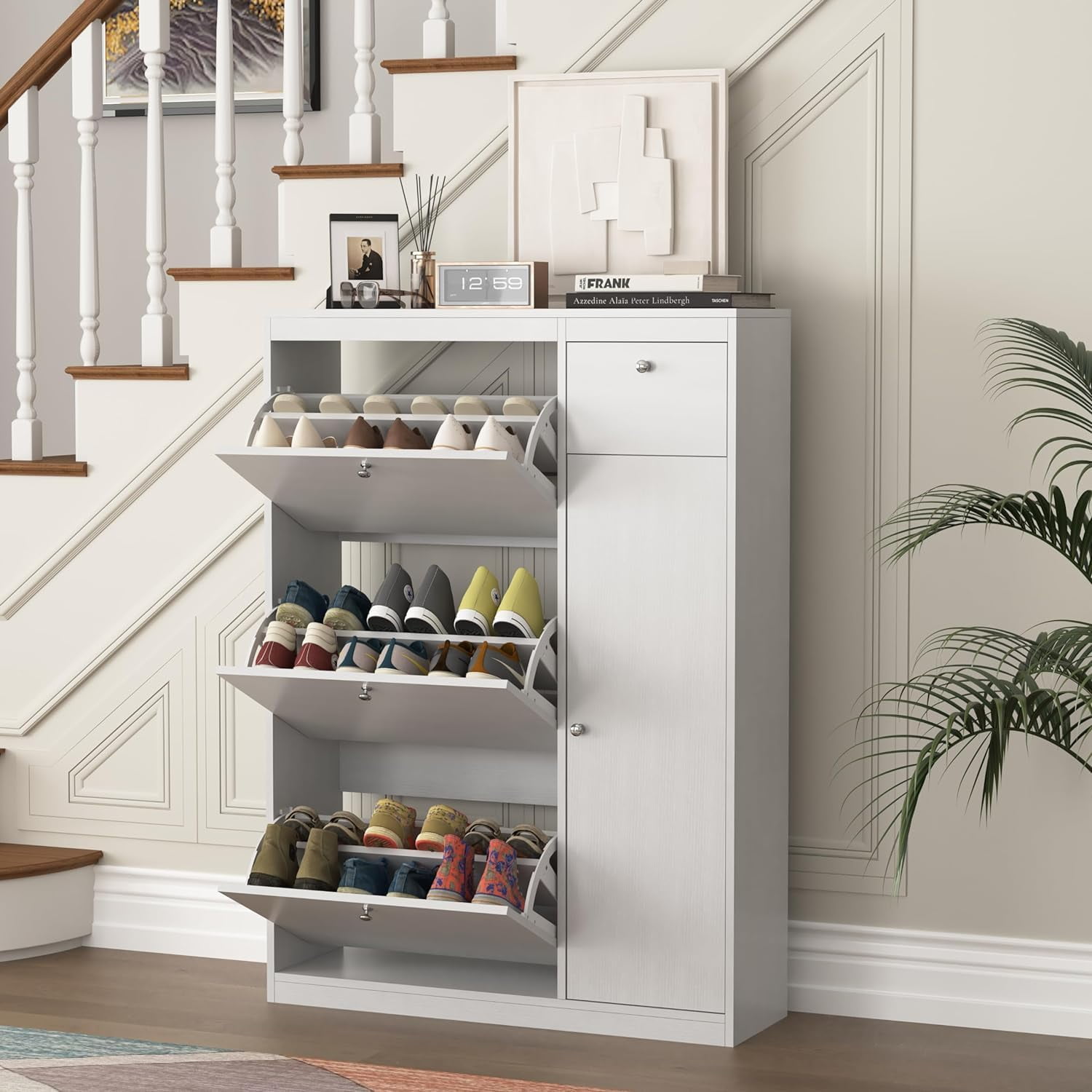 UZUGUL Shoe Storage Cabinet, Free Standing Shoe Organizer with 3 Flip ...