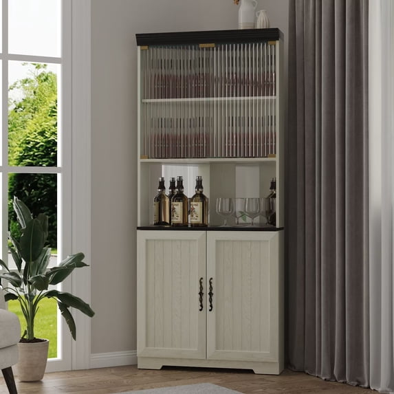 UZUGUL White 5-Tier Corner Display Cabinet, Triangle Back for Wall ...